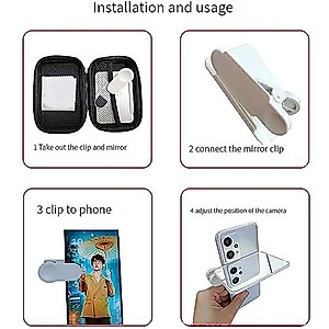 Smartphone Camera Mirror Reflection Clip Kit Adjustable Enhance Phone Camera Shots with Selfie Reflector Travel-Friendly and Easy-to-Carry Phone Camera Mirror Clip （Black）