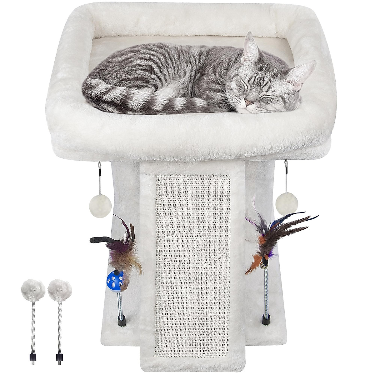 TWDEPART Cat Tree Cat Tower with Cat Scratching Post for Indoor Cats,Activity Centre Climbing Tree Cat Furniture with Playful Toy Balls,Beige
