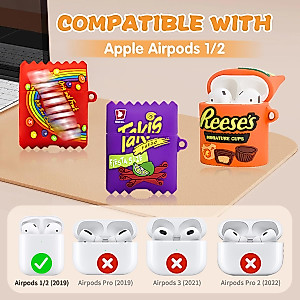 3 Pack AIBEAMER Funny Case for AirPods 2nd 1st Generation Protective Covers, New Takis Kawaii Food Fun Skin Soft Silicone Design for AirPods 2&1 Women Girl Kids with 3 Keychain Rainbow Candy Chocolate