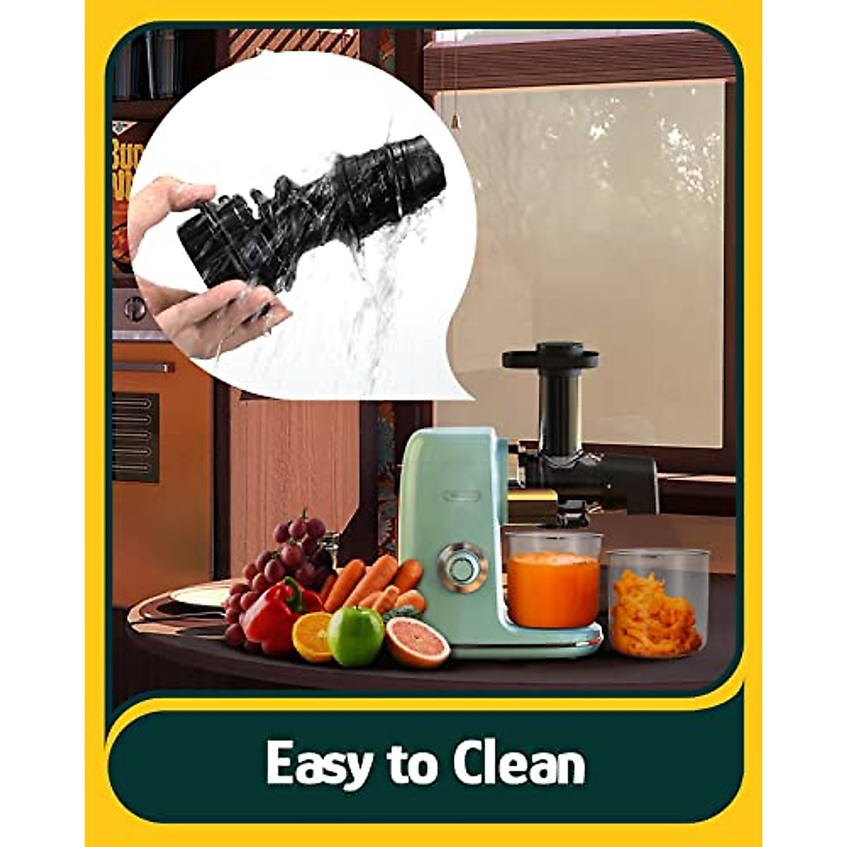 Hazel Quinn Masticating Juicer, Slow Cold Press Juicer Machines for Fruit and Vegetable, Easy to Clean, 2-Speed Modes & Reverse Function, 80 RPM Quiet Motor Below 65dB, Mint Green, Retro Style