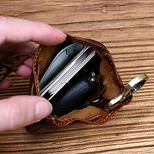 Wugebud 1 Pcs Leather Mini Medieval Pouch Keychain, Coin Organizer, Change Holder, Leather Drawstring Pouch for Men & Women