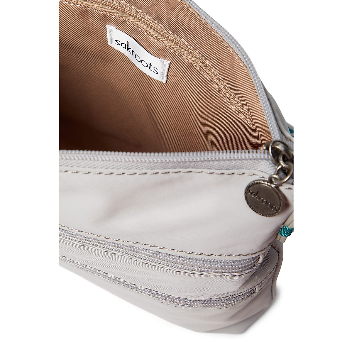 Sakroots Artist Circle Basic Crossbody in Eco Twill, Adjustable Crossbody Strap, Light Grey