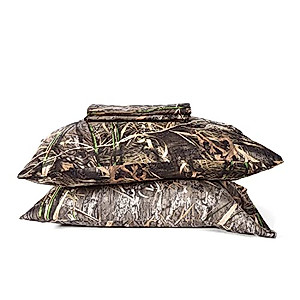 VISI-ONE Microfiber Shadow Grass Habitat King Sheet Set Lightweight Camouflage Sheet Set with Pillow Case - Soft and Cozy 4 Piece Bed Sheet Set with 13 Inch Deep Pocket - (78 x 80 Inches)