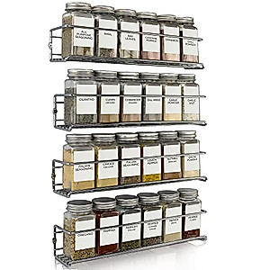 ZICOTO Premium Iron Spice Rack Organizer for Cabinets or Wall Mounts - Space Saving Set of 4 Hanging Racks - Perfect Seasoning Organizer For Your Kitchen Cabinet, Cupboard or Pantry Door