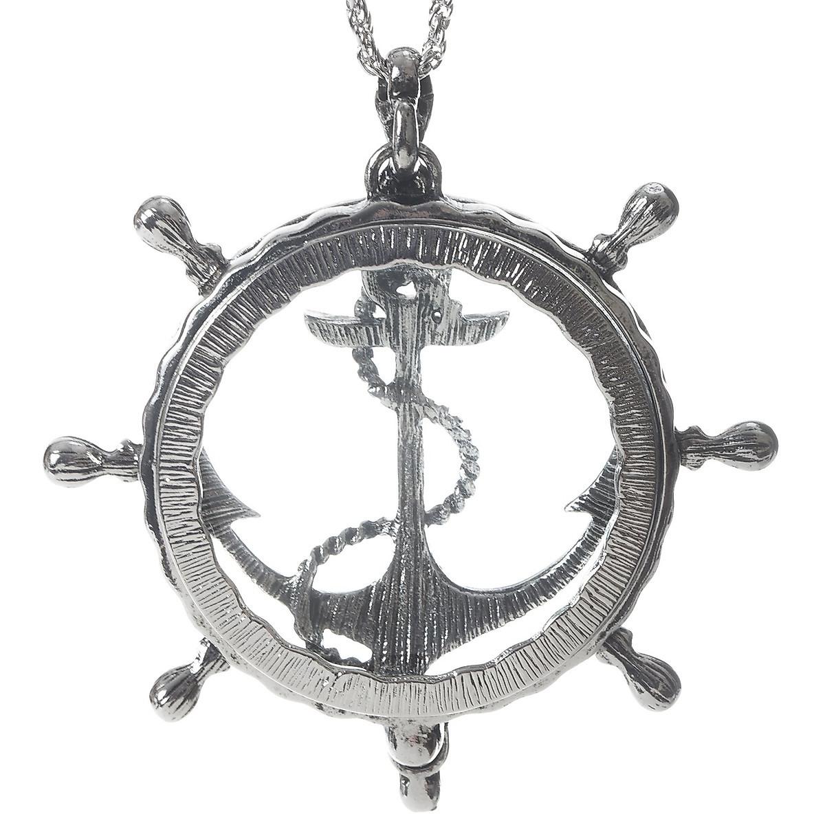 Anchor Nautical Wheel 4X Magnifier Magnifying Glass Pendant Necklace, 30"