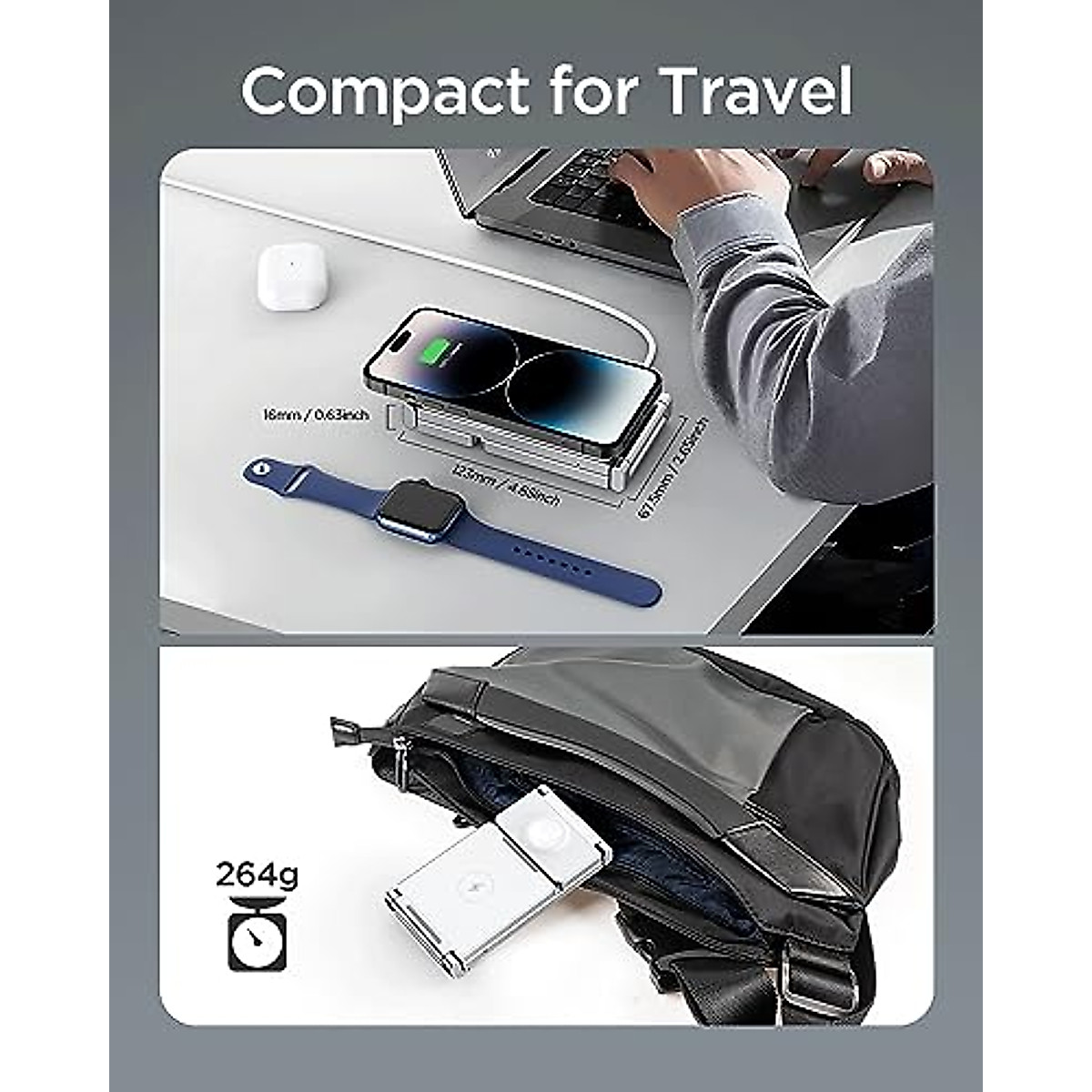 Magnetic Charging Station,Hohosb 3 in 1 Foldable Zinc Alloy Wireless Charger Stand[Compatible with Magsafe Charger] for iPhone 15/14/13/12 Series, AirPods Pro/3/2,Apple Watch/iWatch-White