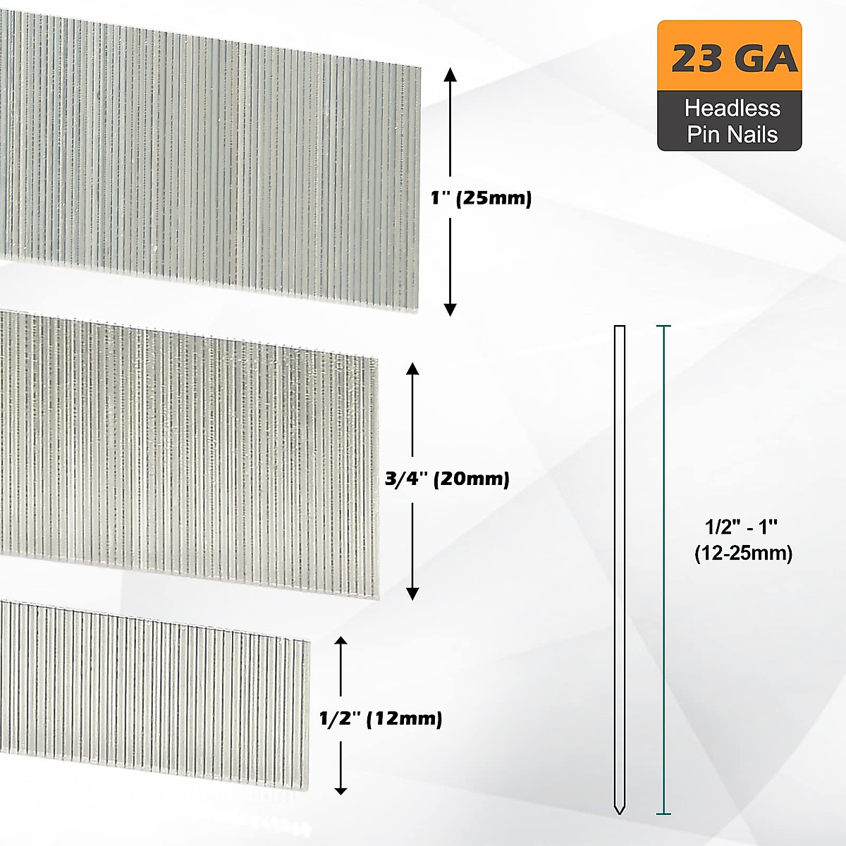 KIMSING 23 Gauge Stainless Steel Micro Pin Nails 9,000 PCS/Box, 1-inch (25mm) Headless Pins Fits Pneumatic Pin Nailer and Air Power Pinner for Furniture (P625SS)