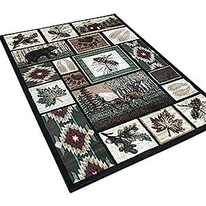 Carpet King Cabin Style Area Rug Rustic Western Country Bear Elk Deer Bear Wildlife Lodge Native Design 386 (5 Feet 2 Inch X 7 Feet 3 Inch)