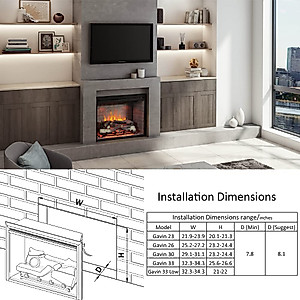 RICHFLAME Gavin Electric Fireplace Insert with Log Speaker, Designed for Stud, Wood Burning Opening, Cabinet & Wood Mantel, Remote Control, 750/1500W, Black, 33 5/64 Inches Wide, 21 Inches High