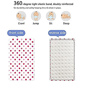 Polka Dots Themed Fitted Mini Crib Sheets,Portable Mini Crib Sheets Soft & Stretchy Fitted Crib Sheet-Baby Sheet for Boys Girls,24“ x38“,Baby Pink Fuchsia White
