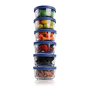 BOVADO USA 2 Cup Glass Round Dish for Storage, Mixing, Serving - Dishwasher, Freezer & Oven Safe Glass, Easy-Clean, Clear with Lid, Pack of 6 Containers