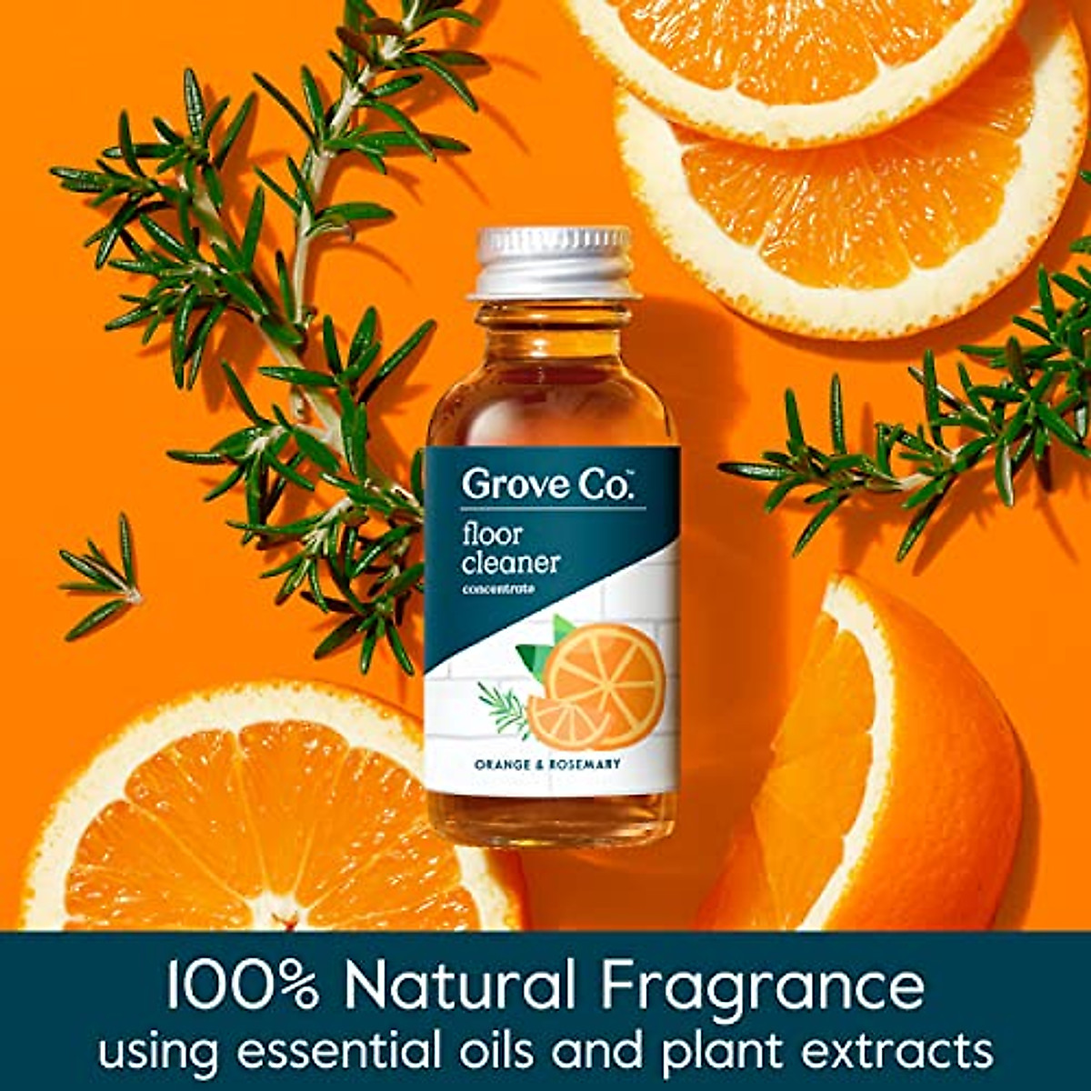 Grove Co. Floor Cleaner Refill Concentrate (2 x 1 Oz) + 1 x Durable Glass Spray Bottle (16 Oz) Plant-Based Cleaning Supplies Bundle, No Plastic Waste, 100% Natural Orange & Rosemary Scent
