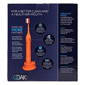 Ooak Electric Toothbrush with 5 Brushing Modes with 2 Advanced Heads - Coral
