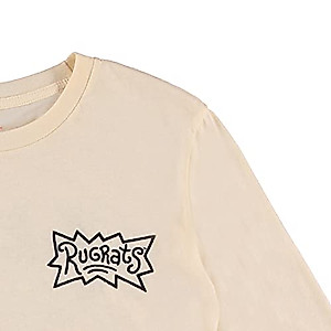 Nickelodeon Ladies 90's Fashion Shirt - Rugrats Angelica and Reptar Long Sleeve with Sleeve Print Tee (Nude, Medium)