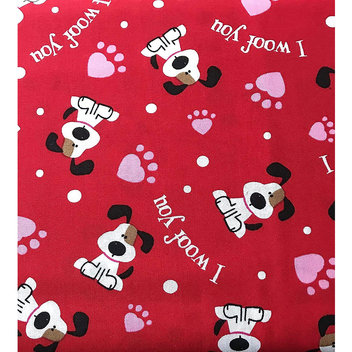 Valentine's Day Love Holiday 100% Cotton Sewing Fabric fat quarters Size: 1/4 Yard or Fat Quarter - 18” X 22” (I Woof You Red)