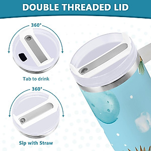 40 oz Cute Pufferfish Insulated Tumbler with Handle, Stainless Steel Vacuum Water Bottles with Lid and Straw for Water, Iced Tea or Coffee
