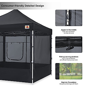 ABCCANOPY Food Booth 10' x 10' Sidewall Kit Set of 4, Includes 2 Roll-Up Serving Windows, Commercial Grade Mesh, Black