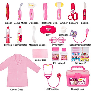Liberry Doctor Kit for Toddlers 3 4 5 Years Old, Kids Doctor Play Set for Girls Boys Toy, Pretend Play Medical Kit with Stethoscope & Costume for Christmas Birthday Gift Pink