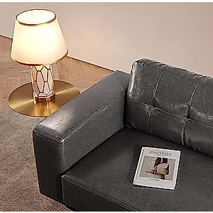 AYEASY Faux Leather Sofa, 79" W Mid Century Modern Couch, Oversized Loveseat Large Classic Living Room Sofa, Deep Seated Leather Sofa with Solid Wood Legs for Bedroom Office Apartment, Grey