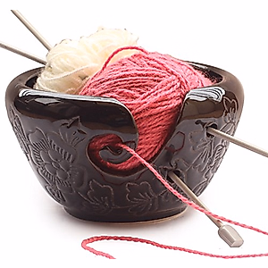 ABHANDICRAFTS - Ceramic Yarn Bowl for Knitting, Crochet for Moms - Black Pottery Storage Bowl Perfect for Moms and Grandmothers.
