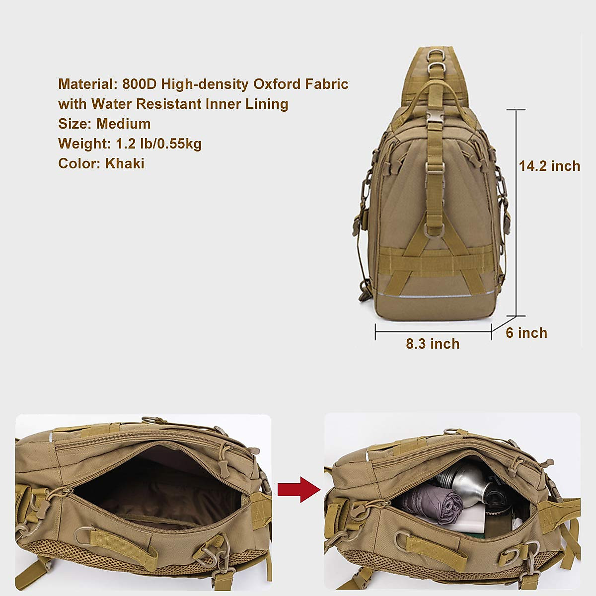 BraveHawk OUTDOORS Tactical Fishing Tackle Sling Backpack, 800D Military Nylon Oxford Multipurpose Shoulder Pack