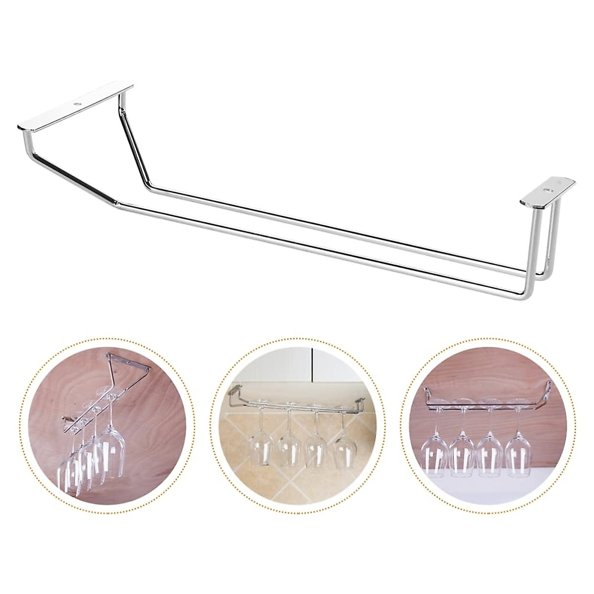 DOITOOL Stainless Shelf Wire Hanging Wine Glass Rack: 2pcs Under Cabinet Wine Glasses Holder Stemware Storage Hanger Organizer for Kitchen Cabinet Bar Metal Clothing Rack