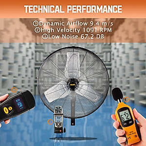 HICFM 24 inch Safety Yellow Outdoor Oscillating Weatherproof Wall Mounted Fan, IP44 Enclosure Motor, 9 FT Cord & GFCI Plug, 8900 CFM 3-Speeds Heavy Duty Fan, 80 Degree Oscillation, UL Outdoor Approved