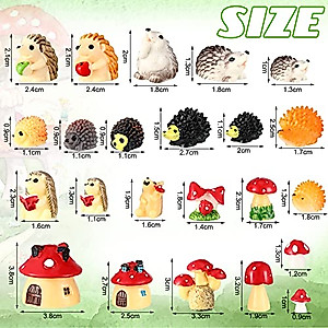 30 Pcs Resin Mini Hedgehog Mushroom Miniature Figurines Outdoor Garden Animals Figurines Fairy Garden Accessories Tiny Hedgehog Mushroom Figurines for House Terrarium Plant Pots Bonsai Craft Decor