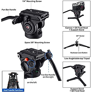 Monopod, COMAN KX3232 73.2 inch Professional Monopod Tripod Lightweight Aluminum Telescopic Camera Monopod with feet and Pan Tilt Fluid Head for DSLR Video Cameras