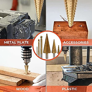 MLYZ 6PCS High-Speed Reaming Pagoda Sawtooth Set,Titanium Plating Drill Bit Set with Box,Multiple Hole Stepped Up Bits for DIY (Box)