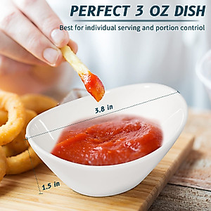Cnyiyeci Soy Sauce Dish Set of 6, Ceramic Dipping Bowls Set 3Oz White Mini Porcelain Seasoning Dip Sauce Dishes for Tomato Sauce, Soy, BBQ Sauce 3.8 inch