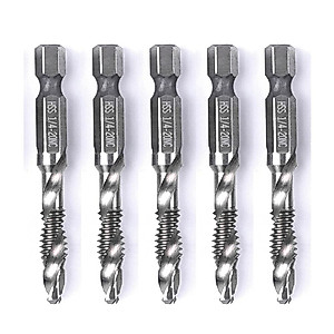 szgate 5PCS Combination Drill Tap Bit Set Screw Tapping Hex Shank HSS MetricImperial Plug Drill Bits Hand Tools 14-20NC