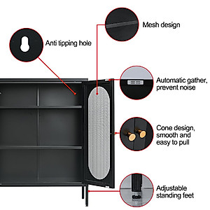 Fumedo 2 Mesh Door Metal Storage Cabinet for Bed Room,Living Room,Home,Hotel,Office,Garage,Kitchen,3-Tier,2 Removable Shelves (Mesh Door Cabinet, Black)