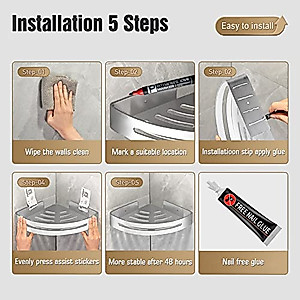 2 Pack Corner Shower Caddy,Waterproof Shower Shelf ,Bathroom Shower Organizer,No Drilling Shower Shelves , Thickened Anti-Rust Space Aluminum Shower Caddy, Shower Organizer with 4 Hooks (Silver)