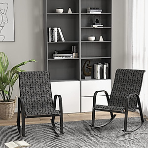 Grand patio Outdoor Rocking Chair Mesh Sling Rocking Chair Seating Outside for Front Porch Garden Patio Backyard (Black&Grey Plaid, 2 Piece)