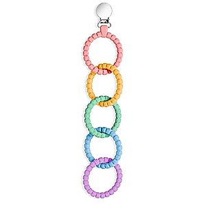 Vicloon Baby Teething Toys, Silicone Baby Teether Link, Attachable Teether Chew Toy for Babies, Baby Teethers 0-24 Months Old Food Grade Silicone Pink Purple