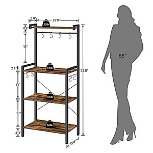 HOOBRO Bakers Rack for Kitchen, 4 Tier Microwave Stand with Storage, Multifunctional Baker's Rack with 8 Hooks, Wooden Kitchen Storage Shelf, Stable Metal Frame, Easy Assembly, Rustic Brown BF04HB01