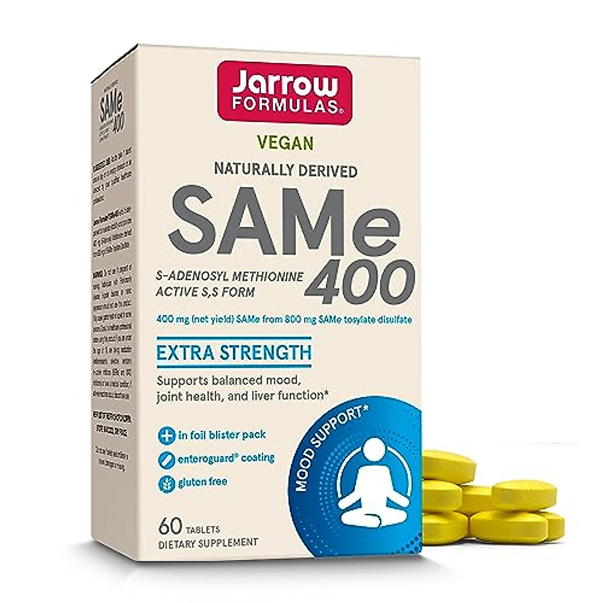Jarrow Formulas SAMe 400 mg, Supports Joint Health, Liver Function, Brain Metabolism, 60 Tablets, Up To a 60 Day Supply