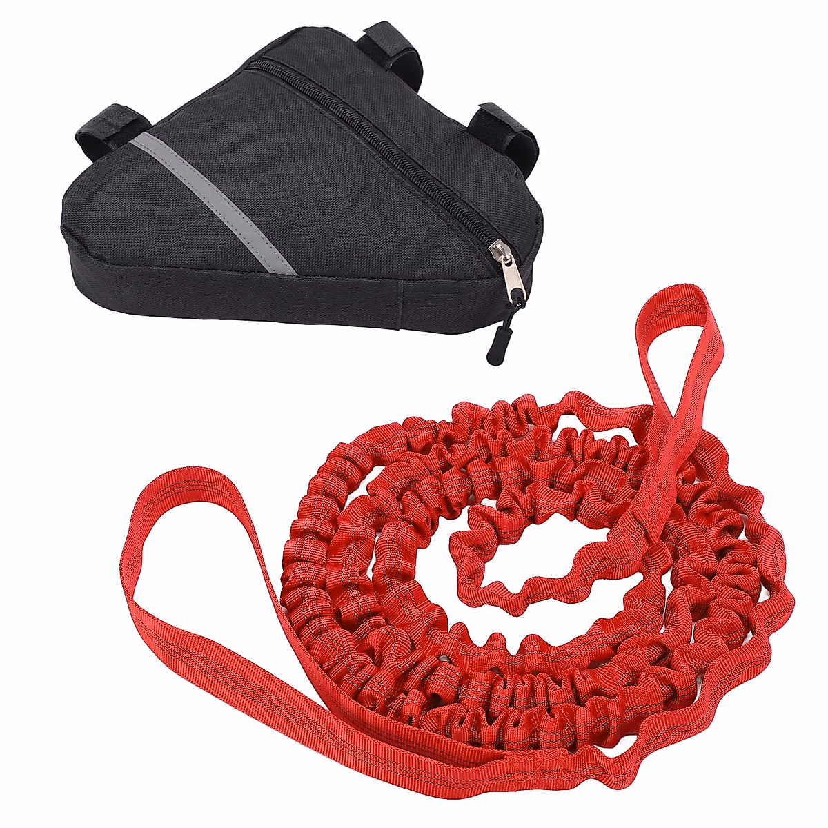 HERCHR Kids Bike Tow Rope, Bicycle Bungee Attachment Rope Pull Strap Traction Leash Trailer with Storage Bag for Family Outdoor Riding(Red)