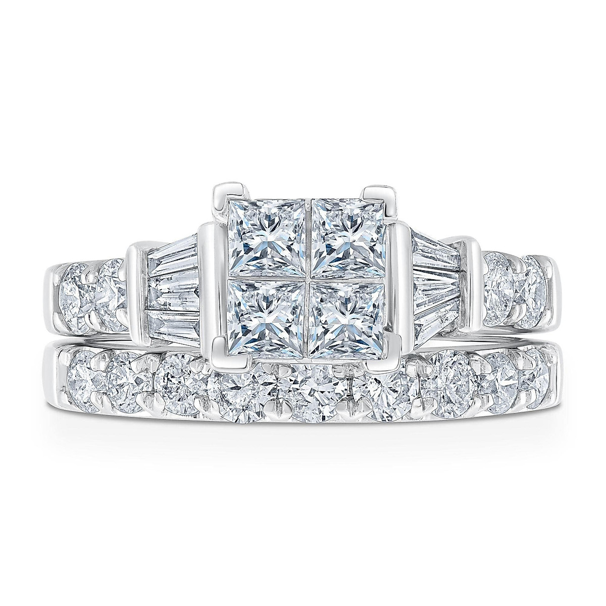 2ctw Princess Diamond Composite White Gold Engagement and Wedding Ring Bridal Set | Harmony Collection - Size 7