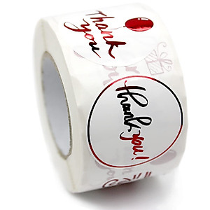 Bokinyoung Thank You Stickers Roll 500 PCS Round Red Glossy Foil Seal Stickers 1.5 Inch Thank You Labels for Business 4 Designs