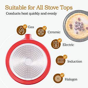 ROSSETTO Non-Stick Crepes Pan from France, Red 11in Ceramic Coating Pancake Skillet with Spreader, PFOA and PTFE-Free, Compatible with All Stovetops, for pancakes, eggs, omlets, quesadillas,tortillas