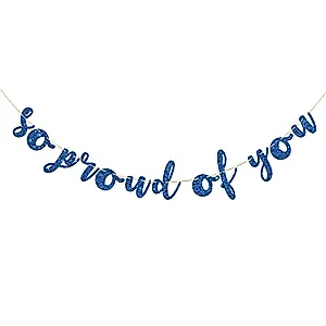Talorine Blue Glitter So Proud of You Banner - for You Did It Garland Bunting - Senior NO.1 College Graduation Party Bunting Decoration