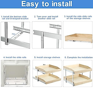 LOVMOR 2 Tier Pull Slide out Cabinet Organizer 19½"W x 21" D,Cabinet Drawer Organizer with U Bracket,Slide out Pantry Shelves with Full Extension Rail Slide, Pull out Drawer for Kitchen Cabinet