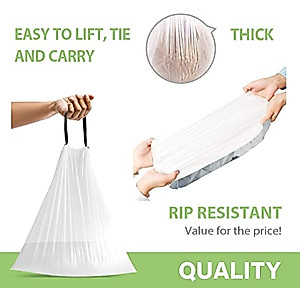 4 Gallon 60 Counts Strong DrawstringTrash Bags Garbage Bags by Teivio, Bathroom Trash Can Bin Liners, Small Plastic Bags for home office kitchen, White