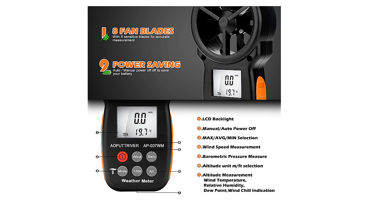 Digital Anemometer Barometer Handheld Anemometer, Wind Speed Meter for ...