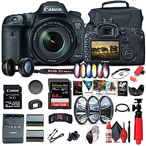 Canon EOS 7D Mark II DSLR Camera with 18-135mm f/3.5-5.6 is USM Lens & W-E1 Wi-Fi Adapter (9128B135) + 64GB Memory Card + Color Filter Kit + Case + Filter + Photo Software + More (Renewed)