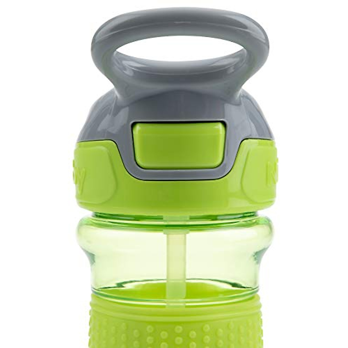 Nuby Thirsty Kids Push Button Flip-it Soft Spout on The Go Water Bottle with Easy Grip Band, Green Cactus, 12 Ounce