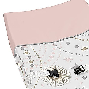 Blush Pink, Gold, Grey and White Star and Moon Changing Pad Cover for Celestial Collection by Sweet Jojo Designs