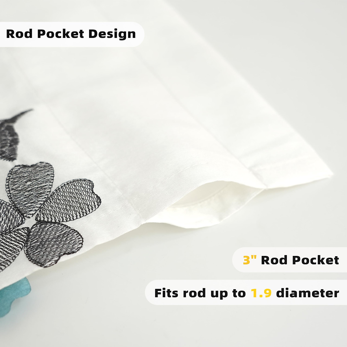 DriftAway Isabella Faux Silk Embroidered Kitchen Swag Valance Embroidered Crafted Flower 2 Pack 60 Inch by 18 Inch Plus 1.5 Inch Header Ivory Blue